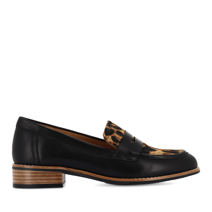 ANGIE - BLACK/LEOPARD LEATHER – Evans Shoes